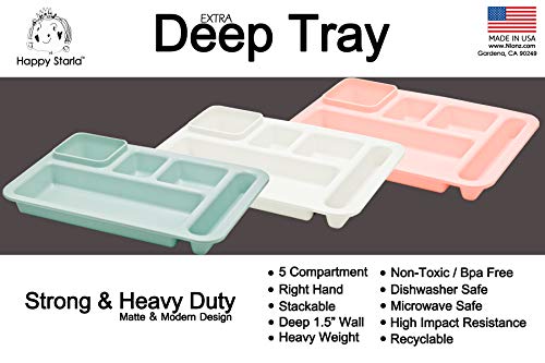Happy Starla - Right-Hand Heavy Weight Extra Deep Tray 5-Compartment Cafeteria,Fast Food,Home,Events,Dinner Food Plate, 9.5" x 14" Made in USA (Mint)