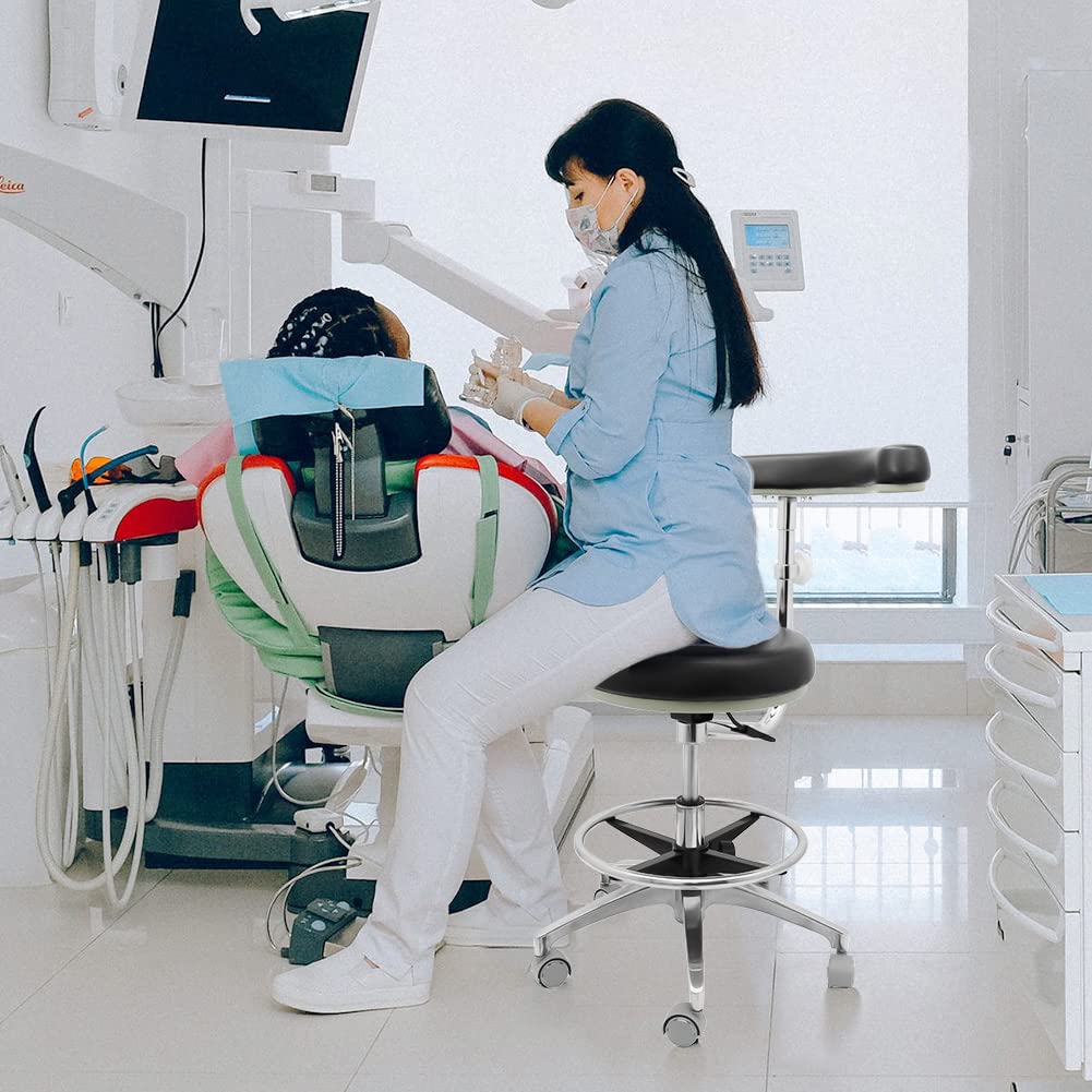Adjustable Dental Assistant Chair Stool 17”-21‘’ Height with Adjustable Footring and Heavy Base for Dental Labs Exam Rooms
