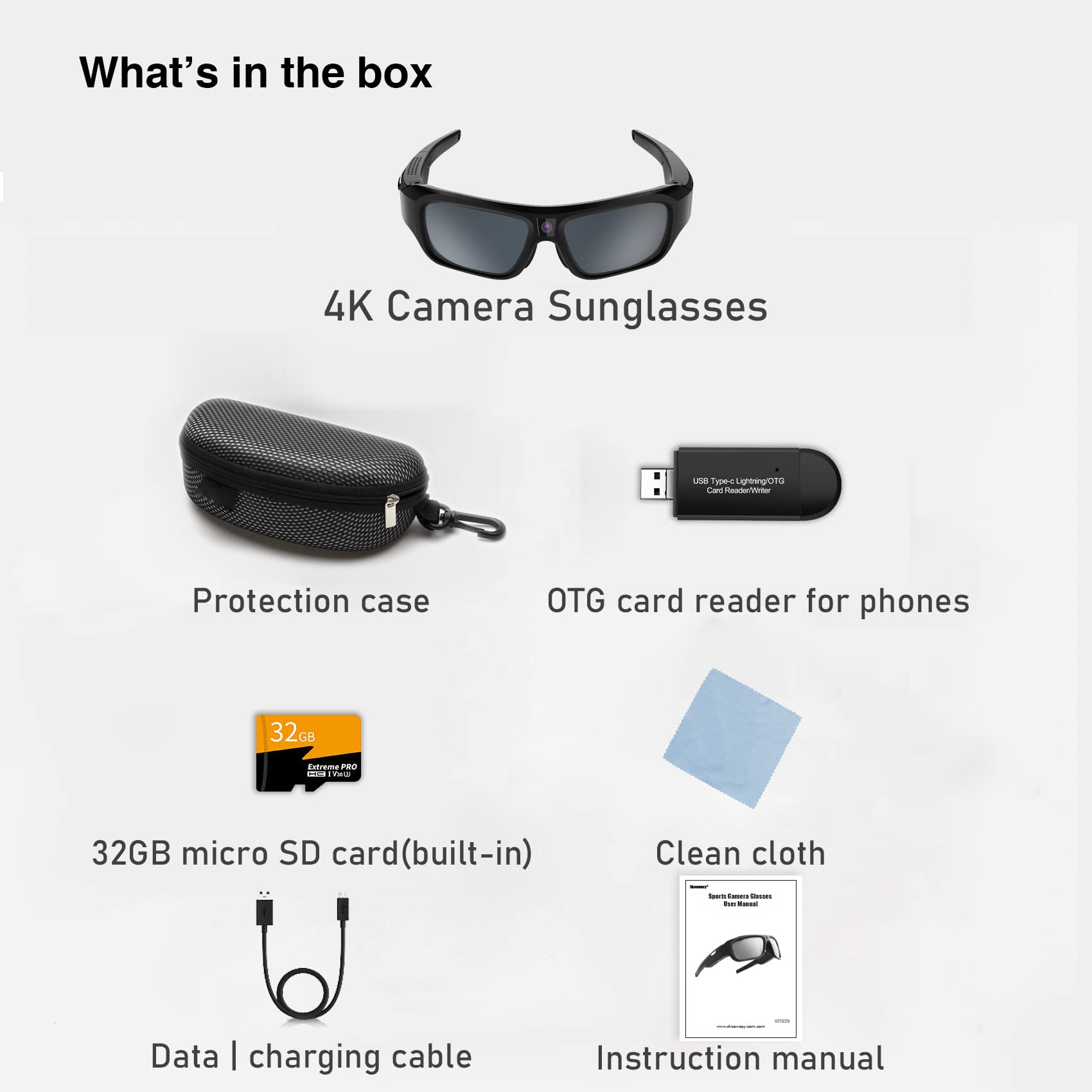 Video Camera Glasses Sports Sunglasses 4K Video 32GB Memory Inside Polarized UV 400 Lens Tech Gadgets for Men