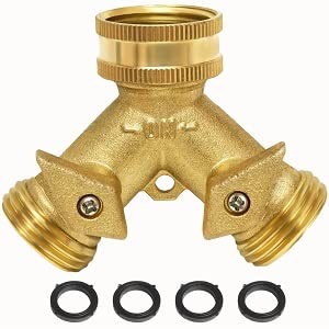 Garden Hose Splitter 2 Way - Heavy Duty Solid Brass Hose Y Splitter,Hose Faucet Splitter,3/4" Brass Hose Adapter Connectors Shut Off Valve, Hose Spigot Adapter 2 Valves, Plus 4 Extra Rubber Washers.
