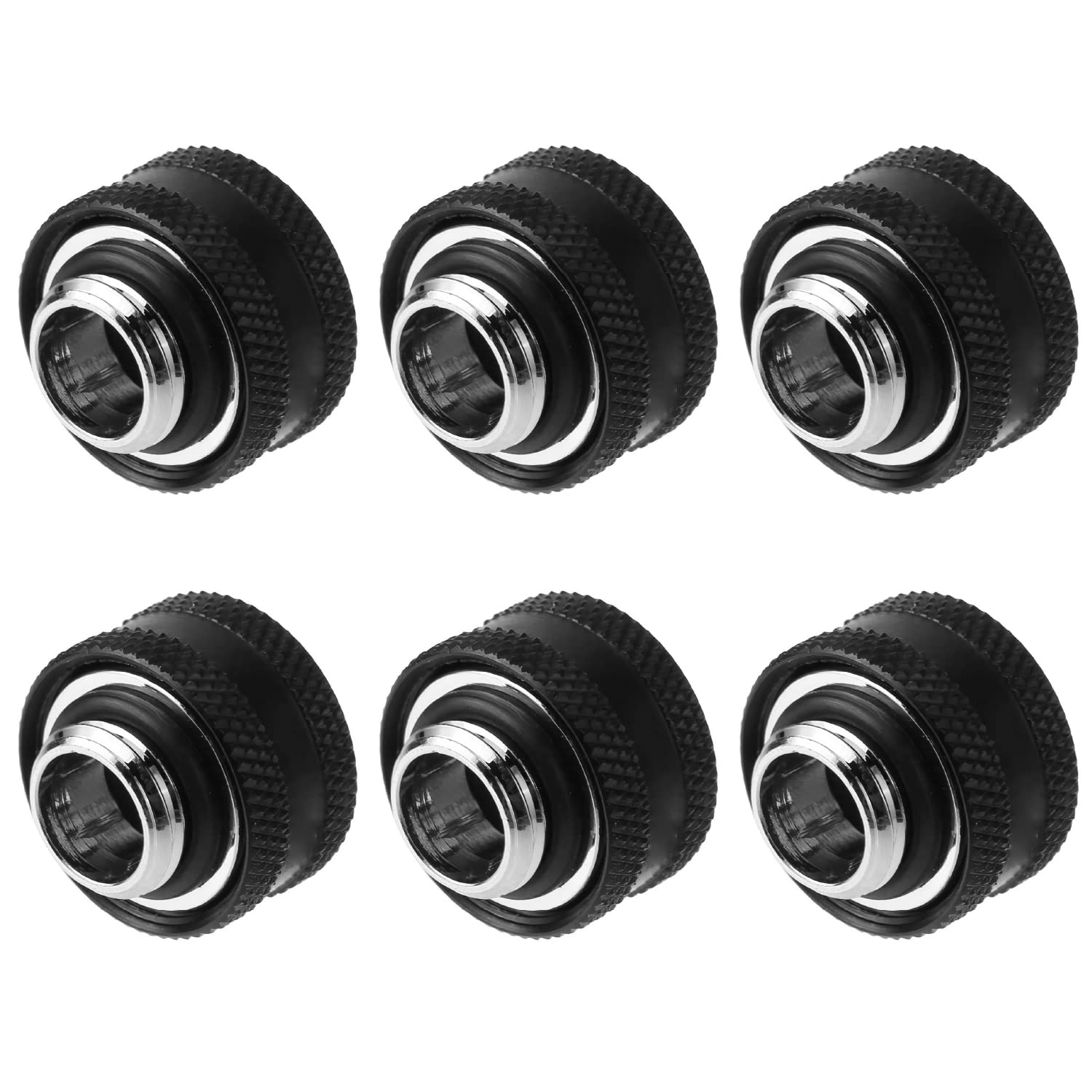 Dracaena 6 Pack G1/4" Thread to 16MM OD Hard Tubing Compression Fitting with Rings for Rigid Acrylic Tube for Computer Water Cooling System, Black