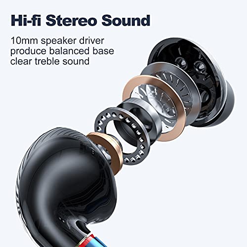 Ederfun True Wireless Earbuds, Waterproof TWS Bluetooth Earbuds with Mics Clear Call Touch Control Bluetooth Headphones Replaceable Battery in Ear Earphones for Sports,Home Office