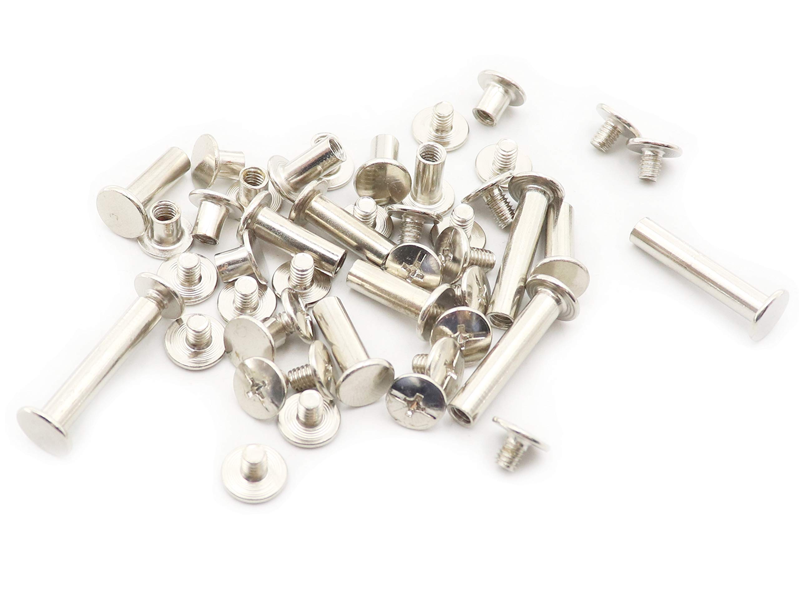 LBY 110pcs Chicago Screws Binding Screw Posts,M5 x 20/25/30/40/50/60mm Binding Barrels and Screws Assortment Kit, for Leather Saddles Purses Belt Repair,Nickel-Plated