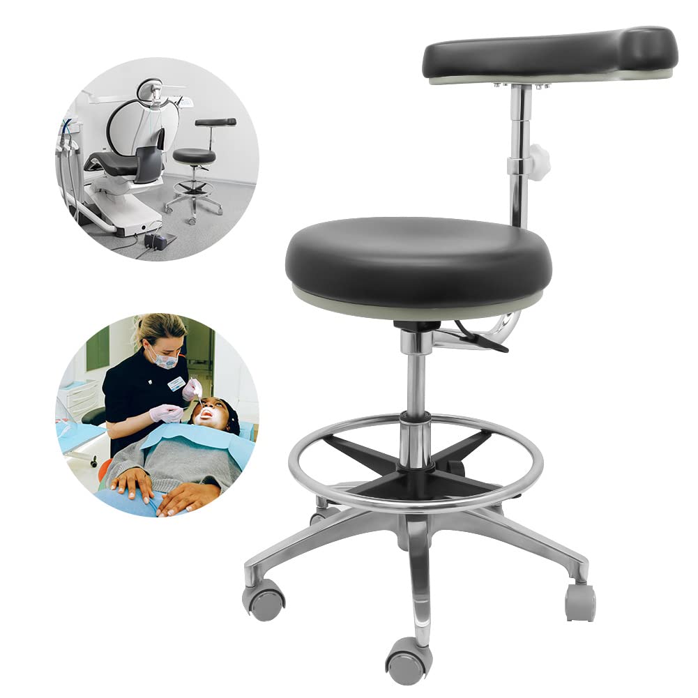 Adjustable Dental Assistant Chair Stool 17”-21‘’ Height with Adjustable Footring and Heavy Base for Dental Labs Exam Rooms