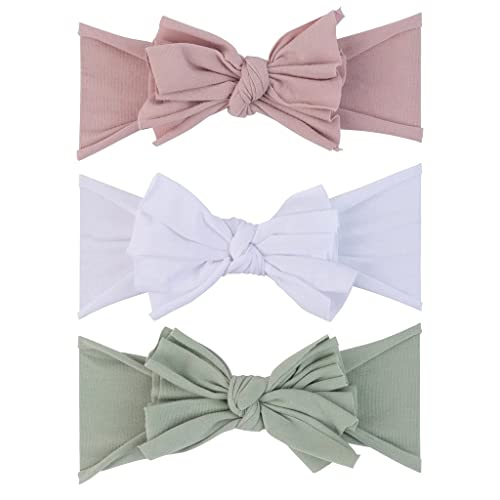 Ely's & Co. Bow Headband Set for Baby Girl 0-12 Months (Sage, Mauve, & White, 3 Pack)