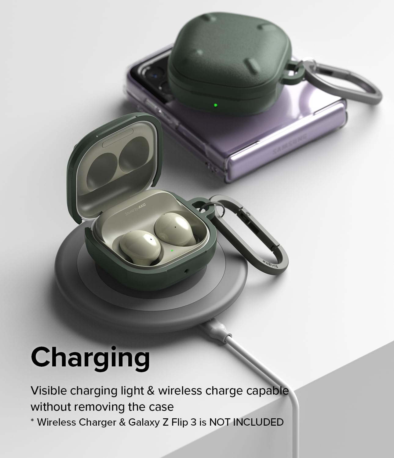 Ringke Onyx Compatible with Samsung Galaxy Buds 2 Pro/Pro / 2 / Live/FE Case, Oil & Dirt Resistant Non-Slip Cover - Dark Green