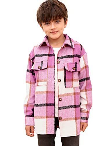 Toddler Long Sleeve Plaid Jacket Baby Boys Girls Button Down Flannel Thick Shirt Fall Winter Coat for Kid Pink
