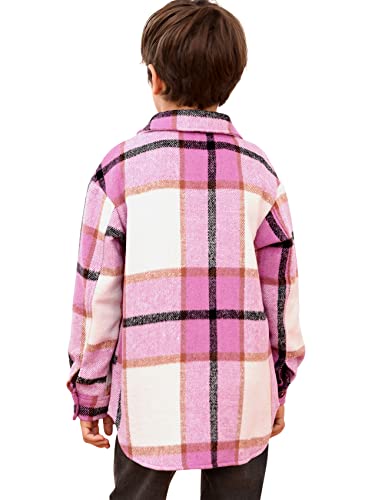Toddler Long Sleeve Plaid Jacket Baby Boys Girls Button Down Flannel Thick Shirt Fall Winter Coat for Kid Pink