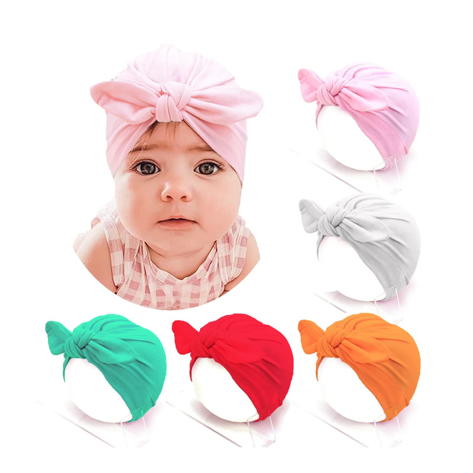 Solalux Turbans for Baby Girl Cotton Baby Turban Bow Beanie Infant Hats 0-3 Years