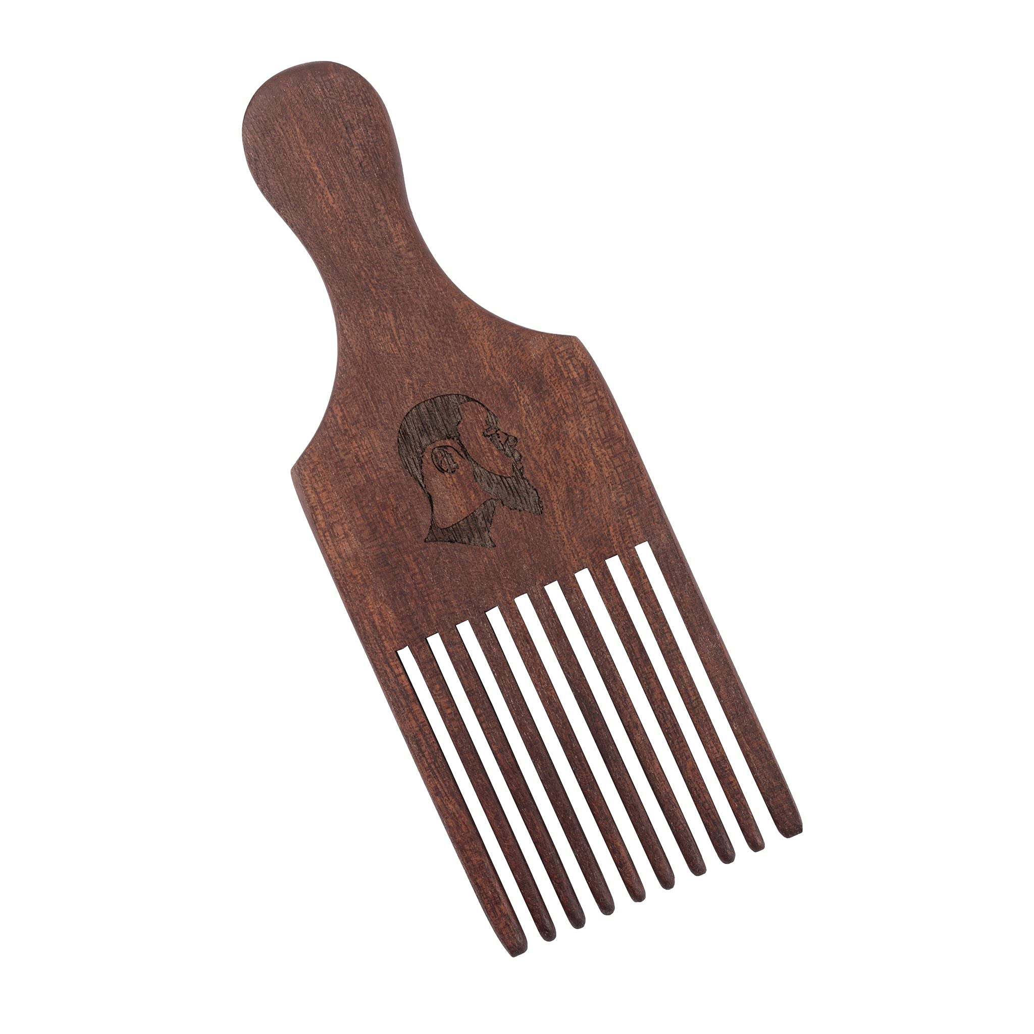 Black Beard Brigade by Yulaw Naturals Premium 100% Sandalwood Beard Pick - Natural Wood Styling Tool for Thick, Coarse, Curly Hair - Non-Static Long Tooth Detangling Comb for Beard & Mustache
