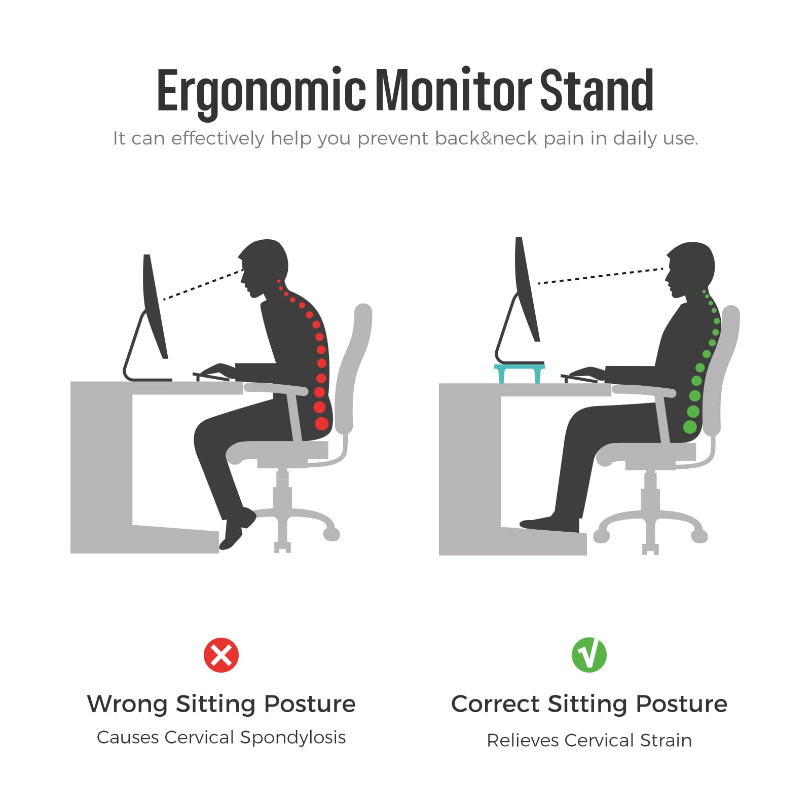 loukin Monitor Stand Riser for Desk, 22.4" x 8.3" Larger Computer Stand for Laptop, PC, Printer, Sturdy Desktop Computer Shelf with Non-Skid Rubber, Home Office, Natural Wood