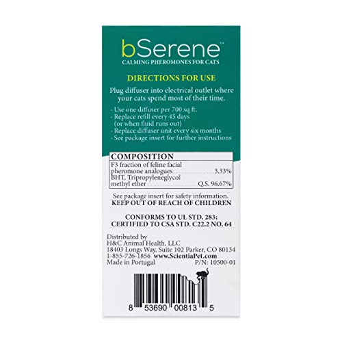 bSerene Pheromone Calming Solution for Cats|45-Day Starter Kit: Plug-in Diffuser + Refill |Helps Reduce Hiding, Scratching, Stress, Anxiety | for Single/Multicat Homes|45 Days of Constant Comfort