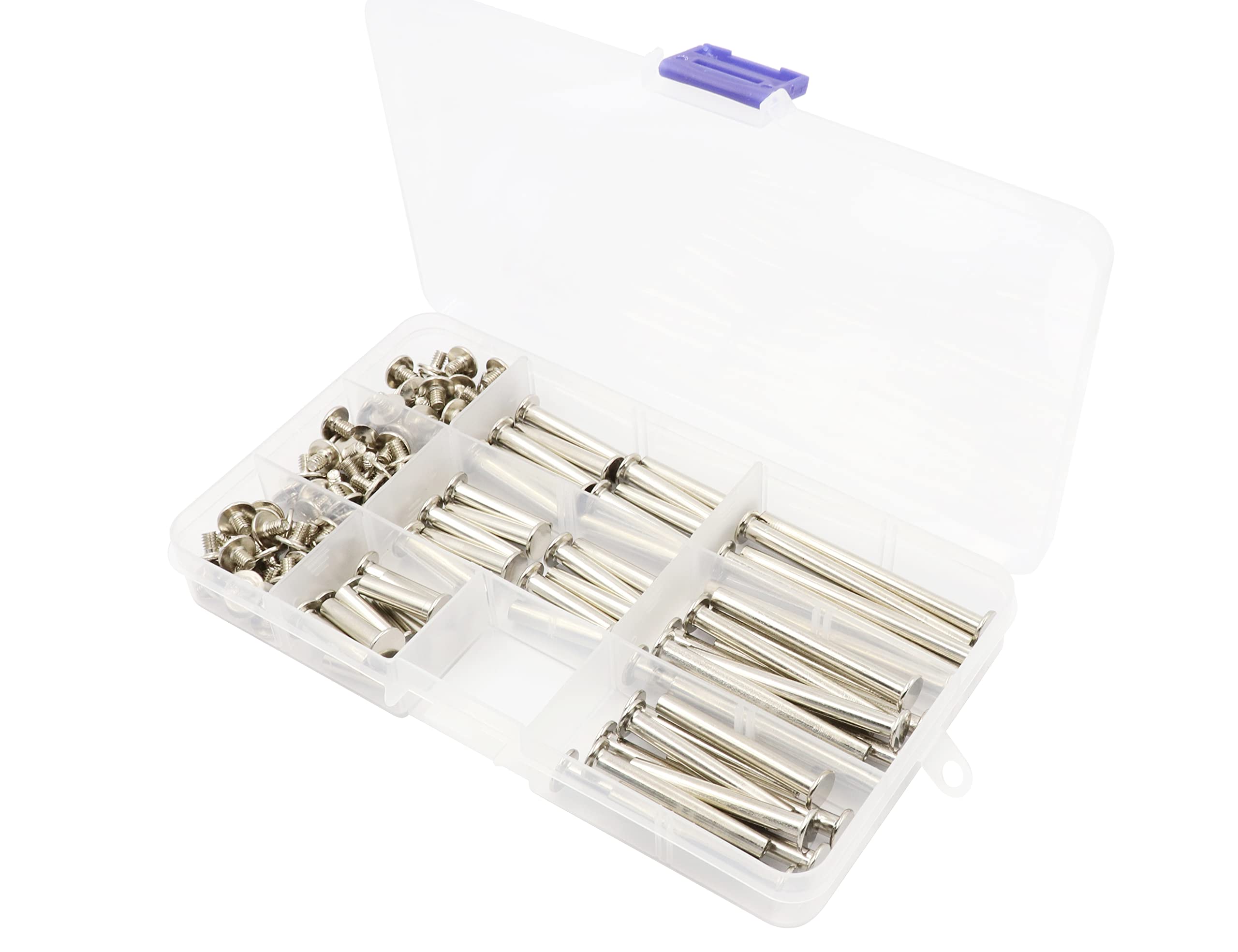 LBY 110pcs Chicago Screws Binding Screw Posts,M5 x 20/25/30/40/50/60mm Binding Barrels and Screws Assortment Kit, for Leather Saddles Purses Belt Repair,Nickel-Plated