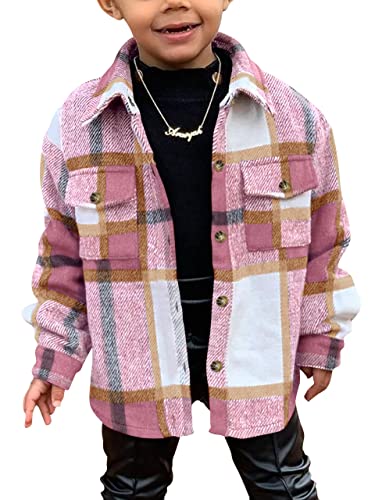Toddler Long Sleeve Plaid Jacket Baby Boys Girls Button Down Flannel Thick Shirt Fall Winter Coat for Kid Pink