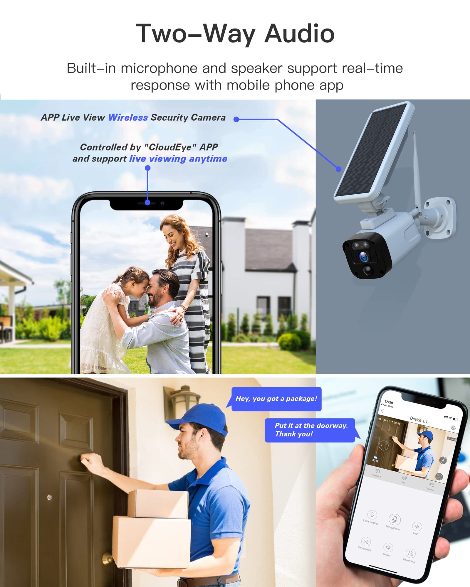 Topiacam Wireless Security Camera System Outdoor with Solar Powered for Home Includes Base Station and Cameras, 3MP Night Vision with 2-Way Audio (4 Solar Camera Set)