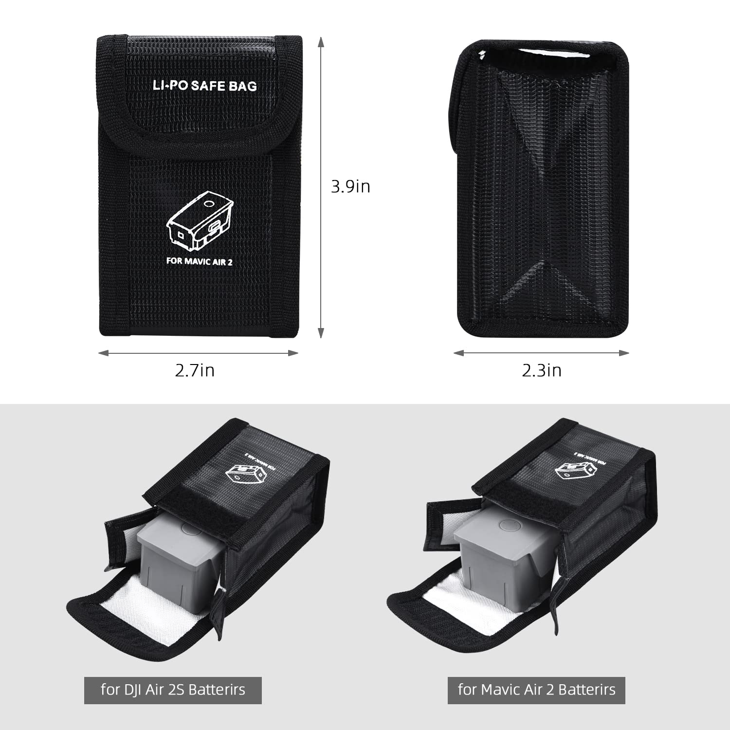 HeiyRC Battery Safe Bag & Battery Dust-proof Plugs for DJI Air 2S/Mavic Air 2 Batteries Protection Storage Case Fireproof Explosion-proof Pouch (3+1 Set)