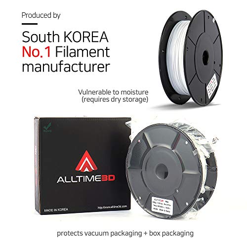 PLA 3D Printing Filament - ALLTIME3D - Pure White 300g (0.66lbs) - 1.75mm Dimensional Accuracy +/- 0.05mm 3D Printer Pen for Professional. World Leader in alltime 3D Filament (Pure White)