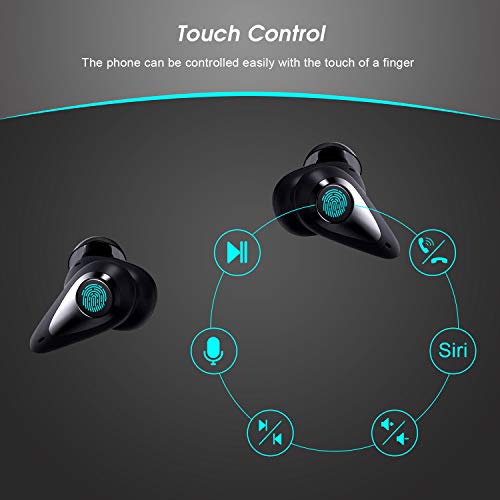 August True Wireless Earbuds EP810 - Bluetooth 5.0 True Wireless Stereo Headphones Touch Control with Type-C Charging Earphones Powerful Bass - iPhone and Android Compatible - Black