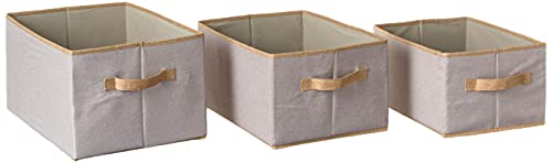 Urban Shop Foldable Linen Storage Bins with Contrasting Handle and Trim, Set of 3, Grey, 3 Count