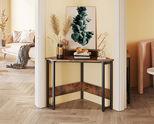 ODK Corner Desk Space Saving Small Desk with Sturdy Steel Frame, Computer Desk with Monitor Stand for Small Space, Easy Assembly Triangle Vanity Desk with Durable Wooden Desktop