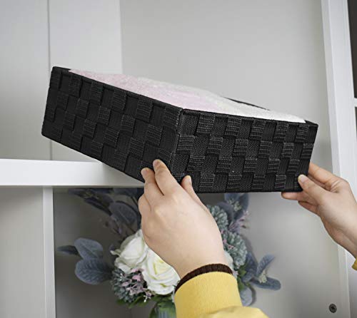 Woven Storage Box Cube Basket Drawer Organizer Divider Basket Box, Storage Tote Bins for Bathroom, Kitchen, Cabinet, Closet, Shelf, Dresser, Store Snacks, Cereal, Baking Supplies, Set of 4 (Black)