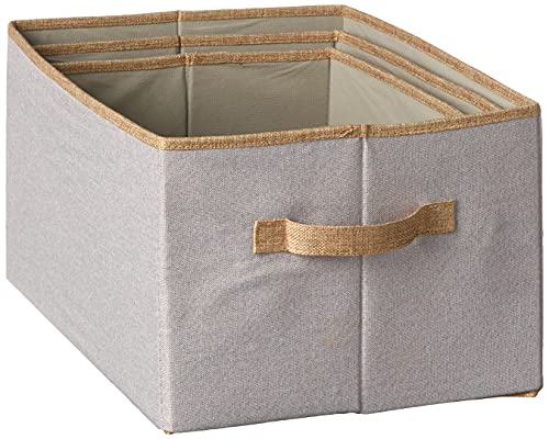 Urban Shop Foldable Linen Storage Bins with Contrasting Handle and Trim, Set of 3, Grey, 3 Count