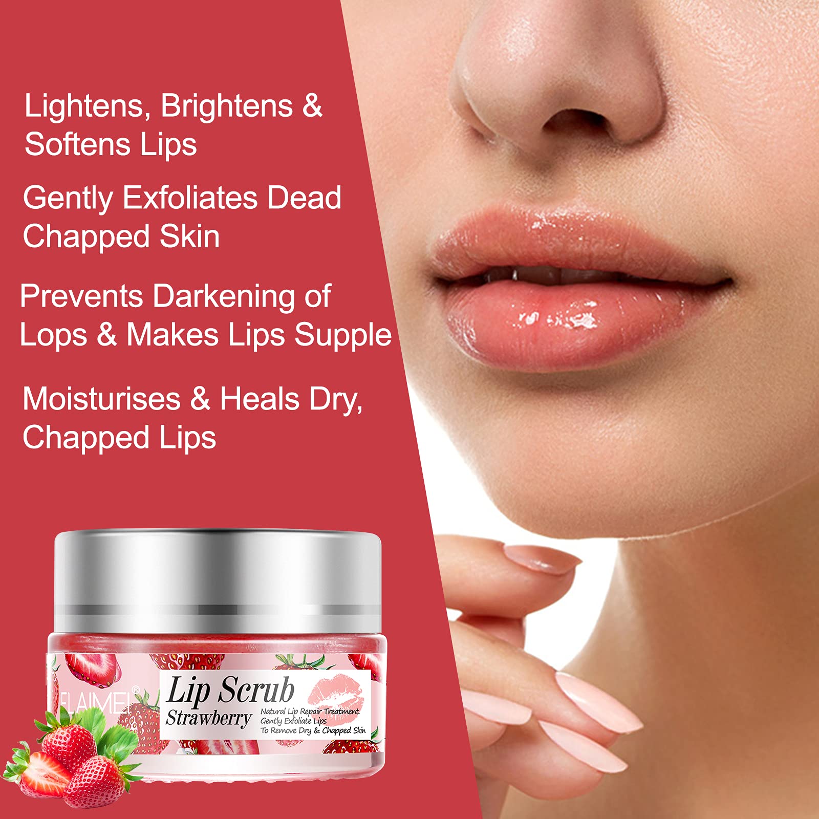 Lip Balm Mask, Lip Mask Sugar Scrub Exfoliator & Moisturizer, Lip Care Exfoliating Scrub and Lip Moisturizer for Chapped and Dry Lips, Lip Repair for Soft Lips Treatment (Strawberry Scrub)