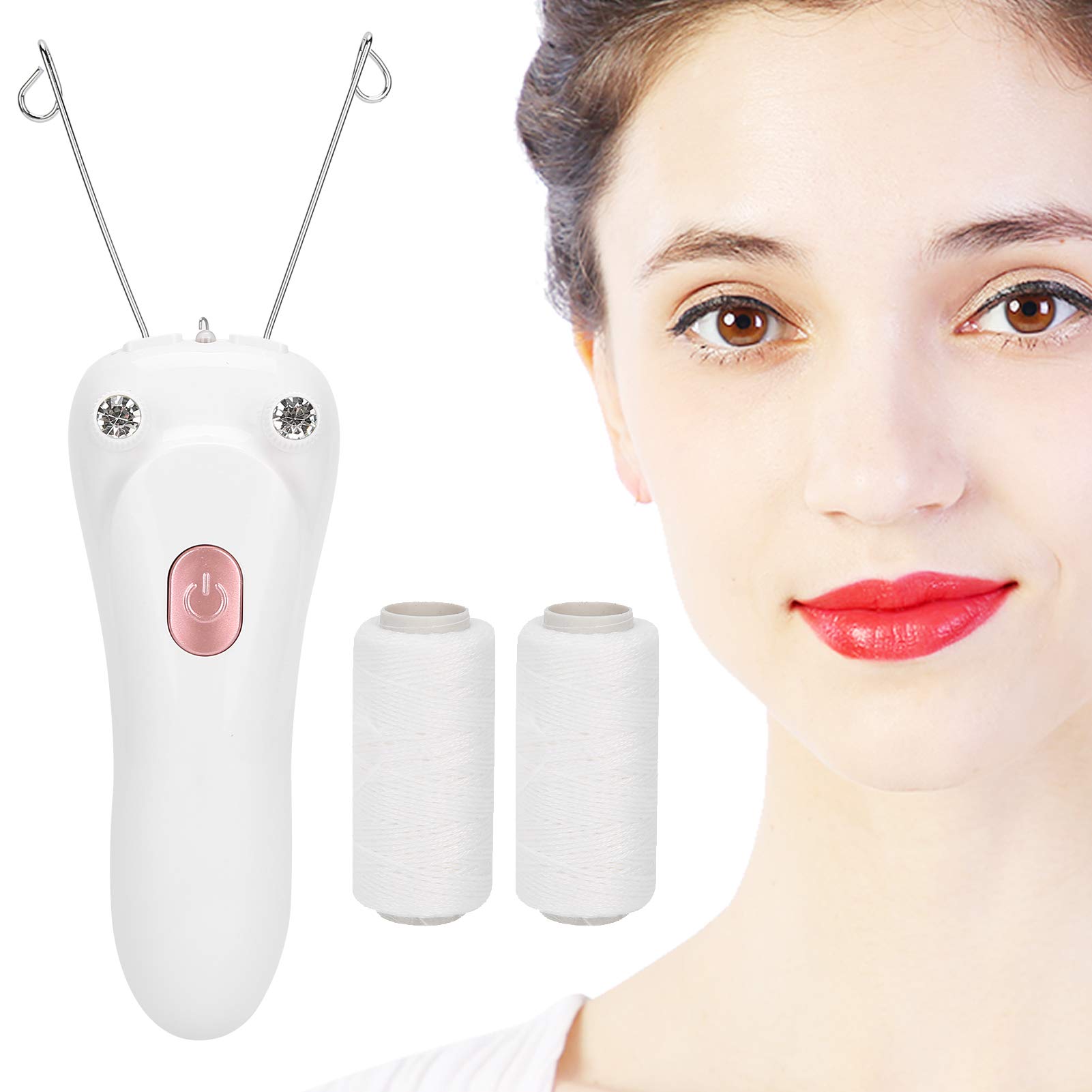 Cordless Electric Facial Threading Hair Removal for Women, Rechargeable Facial Cotton Threading Hair Shaver Hair Removal Beauty Epilator Trimmer for Fast Removing Very Fine Vellus Hair on Face & Chin