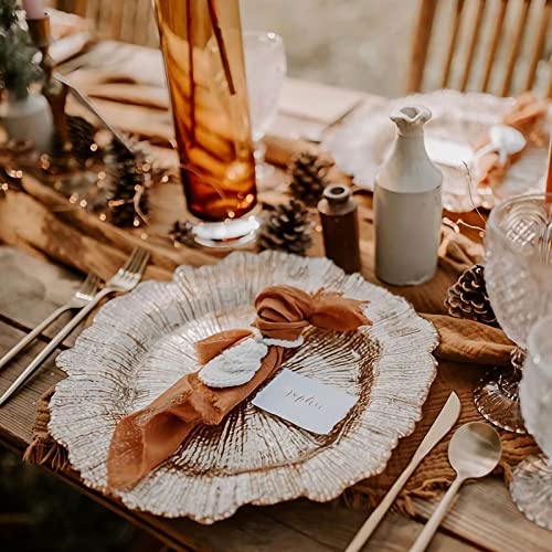 WUWEOT 12 Pack Silver Charger Plates, 13" Round Plastic Reef Plate Chargers with Flora Reef Design for Wedding Dinner Party Decoration