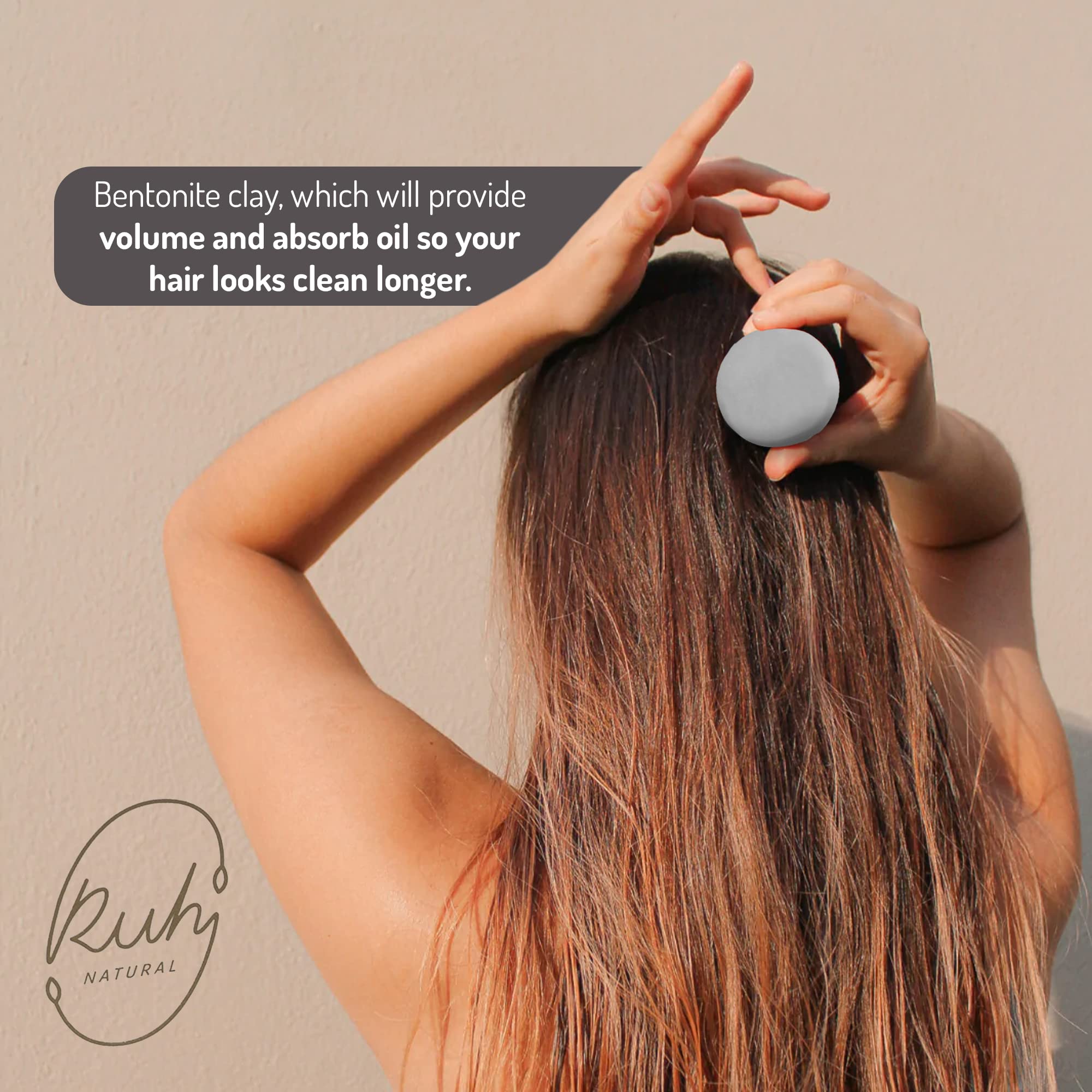Ruh Natural Shampoo Bar for Oily Hair, Handmade Sulfate Free Shampoo Bars with Bentonite Clay and Gardenia Sent, Vegan and Zero-Waste Eco-Friendly, Silver (1ct)