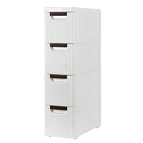 Dresser Storage Drawer Units Narrow Rolling Storage Cabinet Plastic 4-Drawer Storage Cart on Wheels,Standing Shelf Units for Bathroom Bedroom Office Kitchen Living Room (4-Drawer)