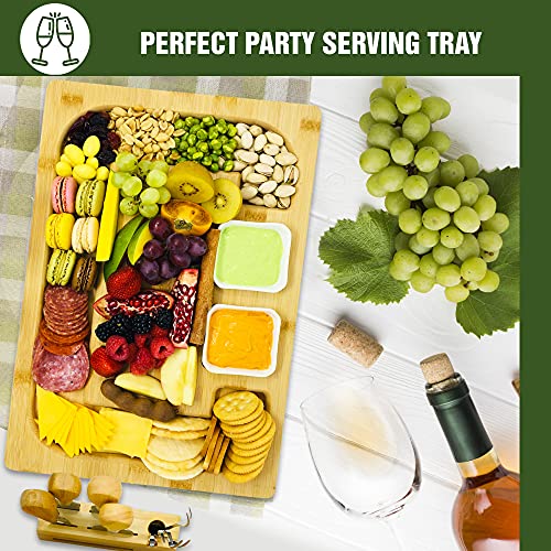 PandPal Charcuterie Cheese Board Set with Bonus Knives, Bowls, and Forks β Reversible Extra Large Bamboo Board & Serving Tray with Deep Grooves and Easy Handles