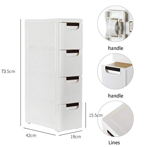 Dresser Storage Drawer Units Narrow Rolling Storage Cabinet Plastic 4-Drawer Storage Cart on Wheels,Standing Shelf Units for Bathroom Bedroom Office Kitchen Living Room (4-Drawer)