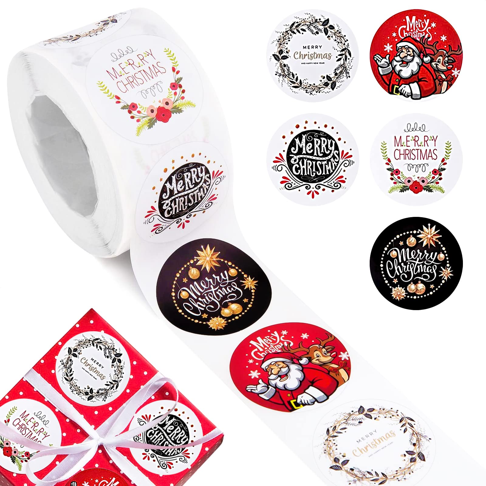 Merry Christmas Sticker Labels for Gifts - 500 Pcs Round Sticker Roll for Kids Christmas Stickers for Crafts - 1.5 Inch Gift Box Stickers Christmas Gift Tag Stickers - 5 Patterns Christmas - ERRINGEN