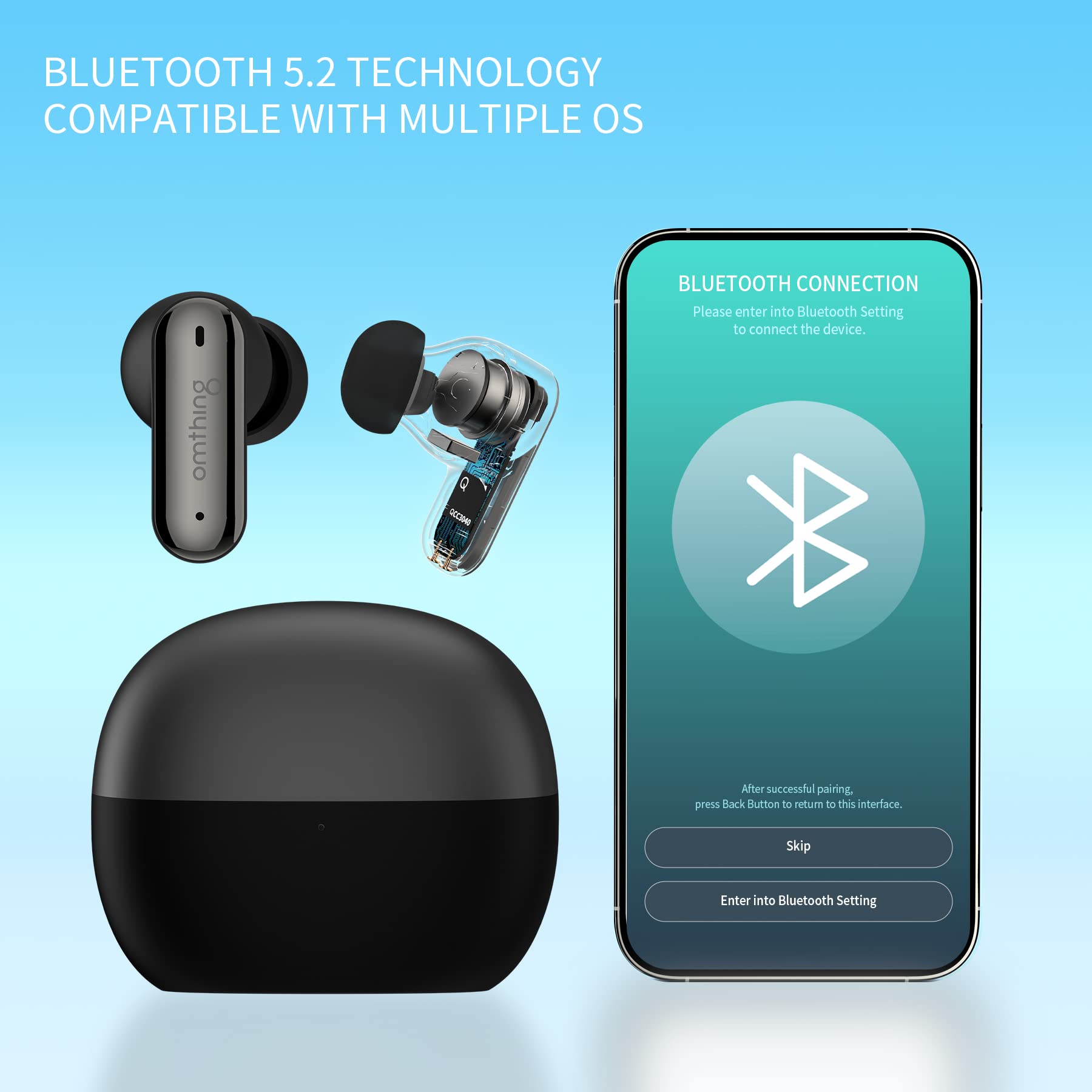 omthing Wireless Earbuds, AirFree 2 True Wireless Headphones, Earphones with Wireless Charging, Bluetooth Earbuds with ANC, in-Ear Headphones Deep Bass, Touch Control, IPX5 Waterproof, 25H