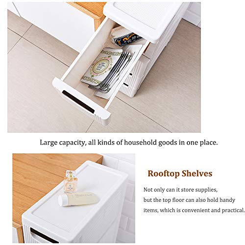 Dresser Storage Drawer Units Narrow Rolling Storage Cabinet Plastic 4-Drawer Storage Cart on Wheels,Standing Shelf Units for Bathroom Bedroom Office Kitchen Living Room (4-Drawer)