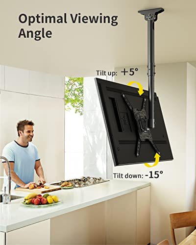 AM alphamount Ceiling TV Mount for 13-55 Inch LCD LED OLED 4K TVs/Monitors, Hanging TV Mount Bracket Swivels Tilts Rotates fits Flat/Sloped Roof, Max VESA 400x400mm, Holds up to 77lbs
