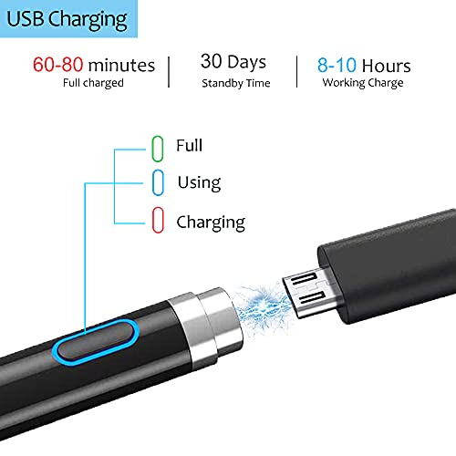 Active Stylus Pens for Touch Screens, DOGAIN Stylist Digital Pen, 1.5mm Fine Point Rechargeable iPad Pencil for Drawing/Writing/Playing, Compatible with iOS/Android and Other Tablets(Black)
