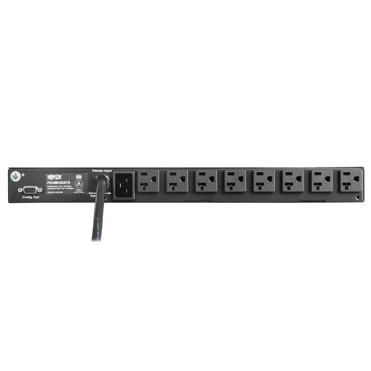 Tripp Lite Metered PDU, Auto-Transfer Switch (ATS), 20A, 120V, 1.92kW, Single-Phase - 16 Outlets (5-15/20R), Dual 12ft L5-20P Input Cords - 1U Rackmount, TAA Compliant, 2 Year Warranty (PDUMH20ATS)