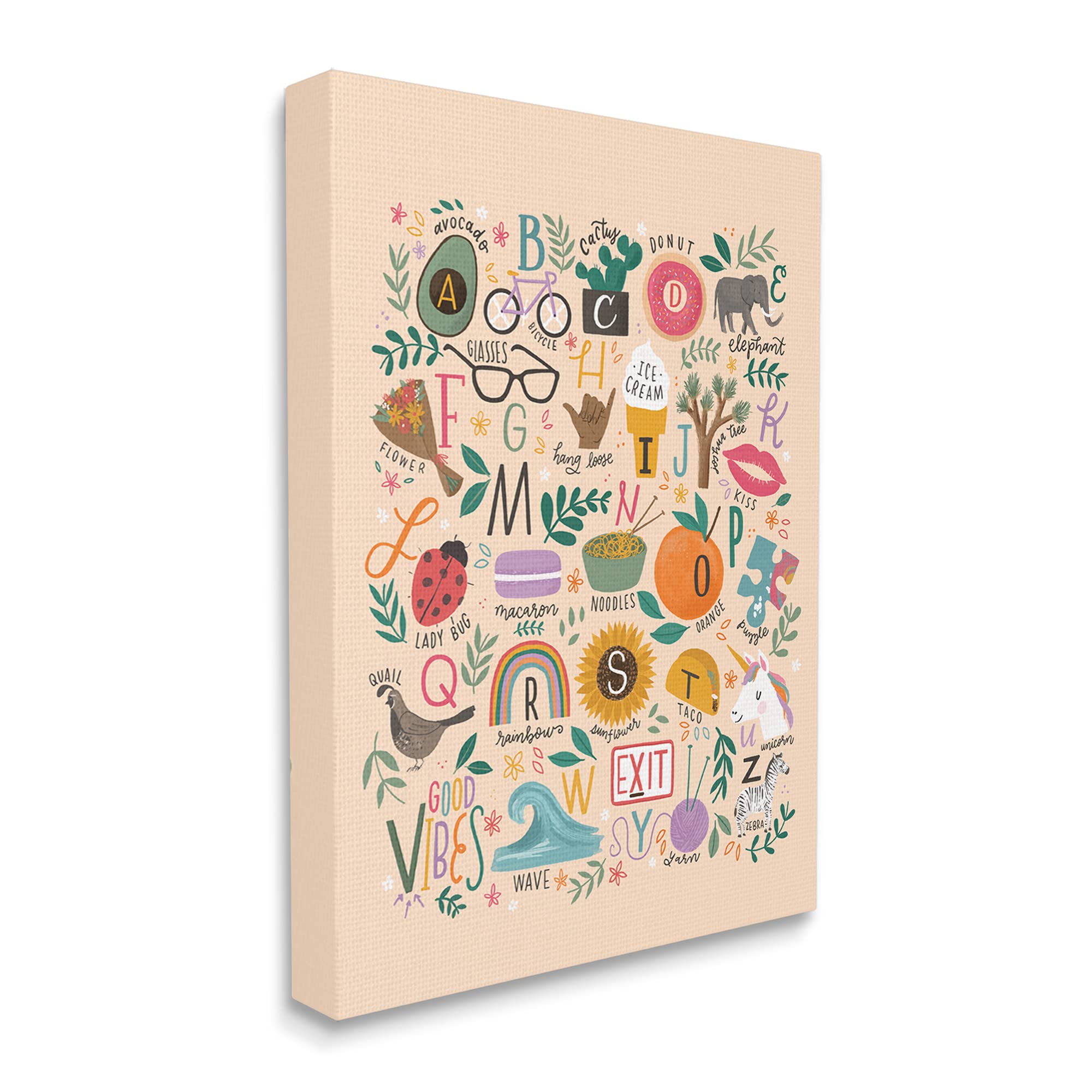 Stupell Industries Whimsical Kid's Alphabet Playful ABC Illustrations Everyday Items, Design by Loni Harris Canvas Wall Art, 16 x 20, Orange