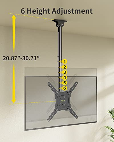 AM alphamount Ceiling TV Mount for 13-55 Inch LCD LED OLED 4K TVs/Monitors, Hanging TV Mount Bracket Swivels Tilts Rotates fits Flat/Sloped Roof, Max VESA 400x400mm, Holds up to 77lbs