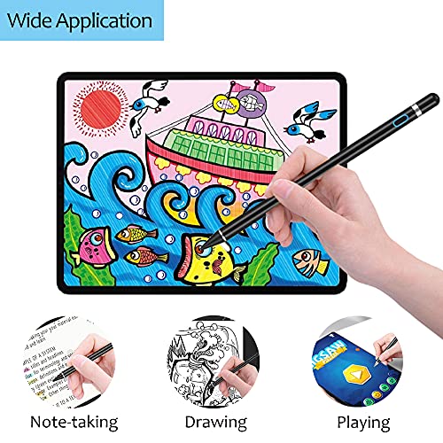 Active Stylus Pens for Touch Screens, DOGAIN Stylist Digital Pen, 1.5mm Fine Point Rechargeable iPad Pencil for Drawing/Writing/Playing, Compatible with iOS/Android and Other Tablets(Black)