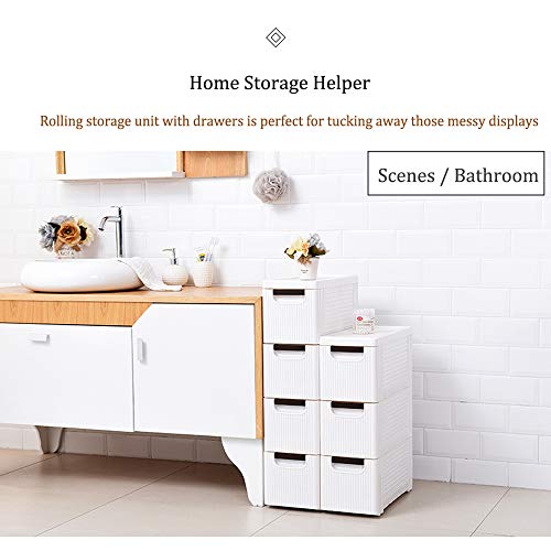 Dresser Storage Drawer Units Narrow Rolling Storage Cabinet Plastic 4-Drawer Storage Cart on Wheels,Standing Shelf Units for Bathroom Bedroom Office Kitchen Living Room (4-Drawer)