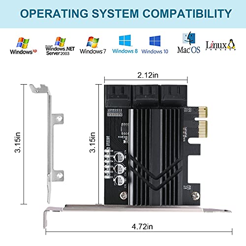 PCIe x1 SATA Card 6 Port, SATA 3.0 Controller Expansion Card with 6 SATA Cables & Low Profile Bracket,SATA III PCIE Gen3 Adapter(6Gbps) ASM1166 Chip, Plug and Play on Windows, MAC OS, Linux System