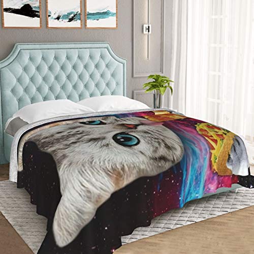 JASMODER Galaxy Space Cat Taco Pizza Throw Blanket Warm Ultra-Soft Micro Fleece Blanket for Bed Couch Living Room