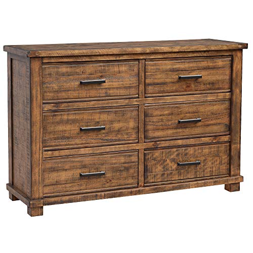 Knocbel Farmhouse 6-Drawer Dresser with Antique Metal Handles, Reclaimed Pine Wood Double Chest of Drawers, Fully Assembled, 56" L x 18.3" W x 36.6" H (Natural)