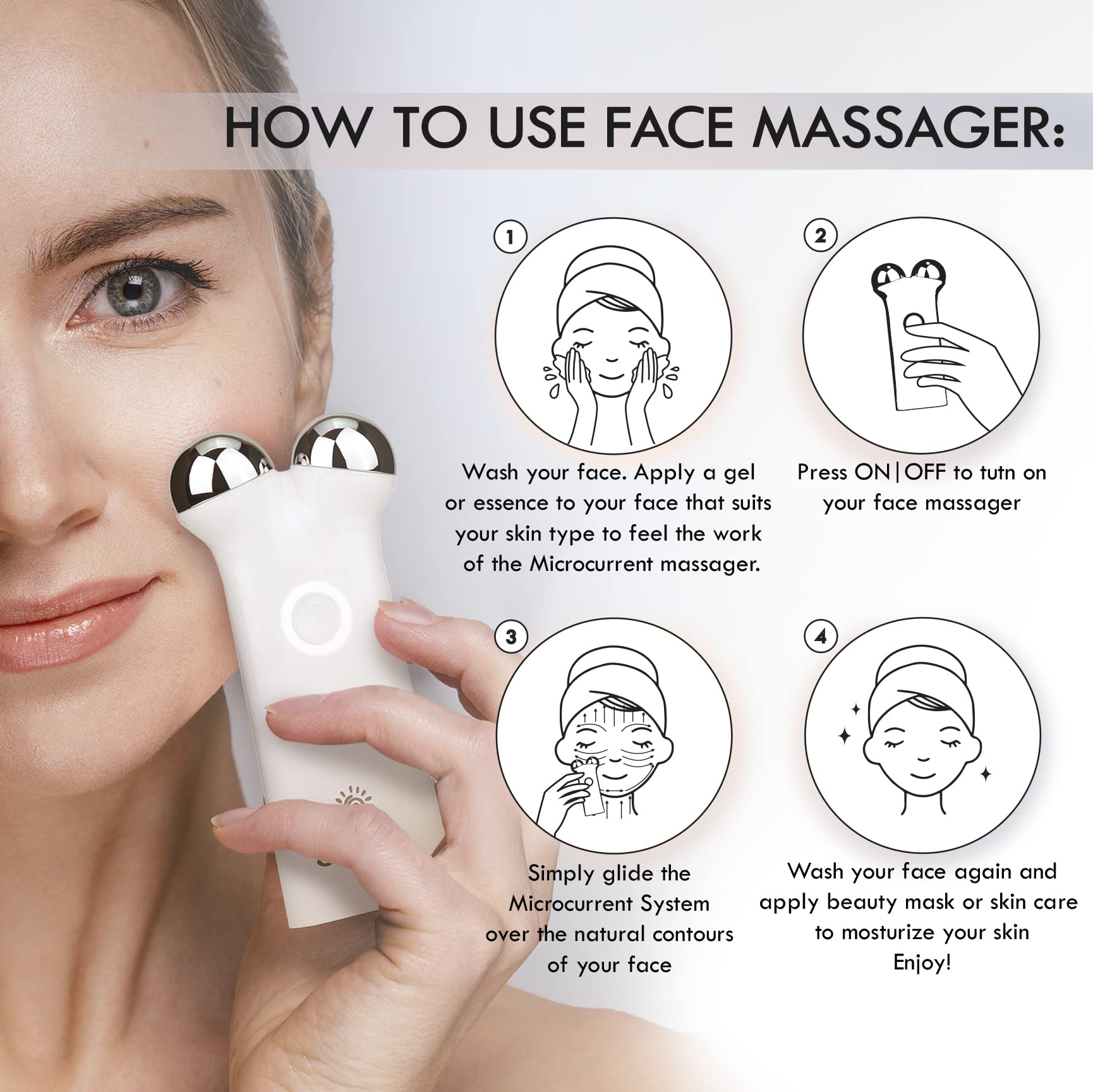 Sofida Anti Aging Microcurrent Face Lift Device - Wrinkle Reducing - Contour Skin Tightenin Facial Massager - Handheld Skin Care Face Toning at Home Therapy Machine