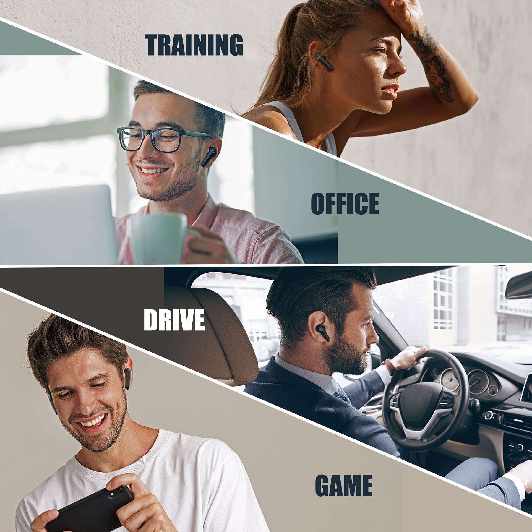 comiso Wireless Earbuds, Gaming Earphones Ultra-Low Latency HI-FI Stereo Sound Bluetooth in-Ear Headphone with Microphone Clear Call 30H Playtime for Workout Running Game Mode