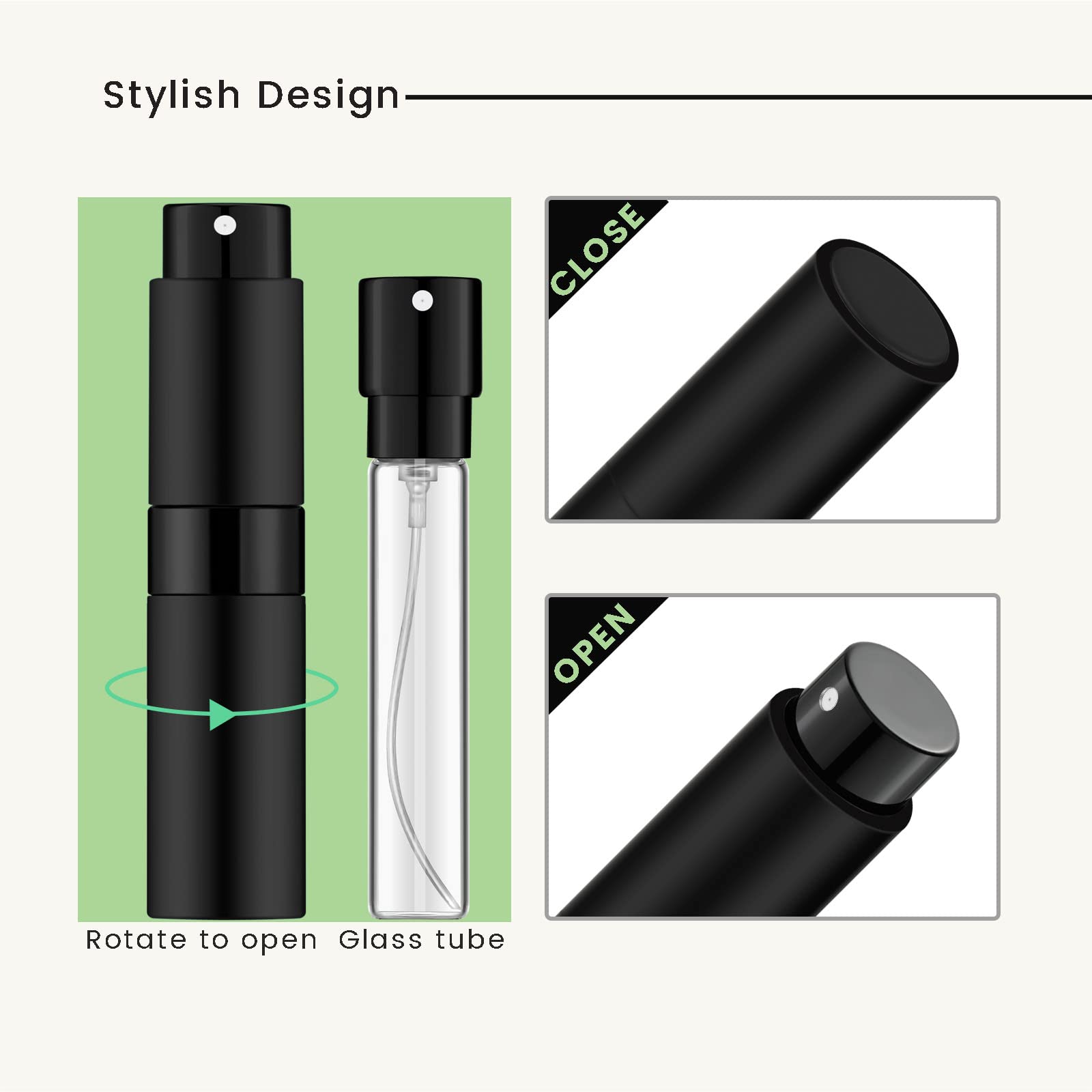 IRON BILL 5PCS/8ml Perfume Travel Refillable, Portable Perfume Atomizer Refillable, Empty Mini Size Spray Bottle for Men&Momen.(Matte Black