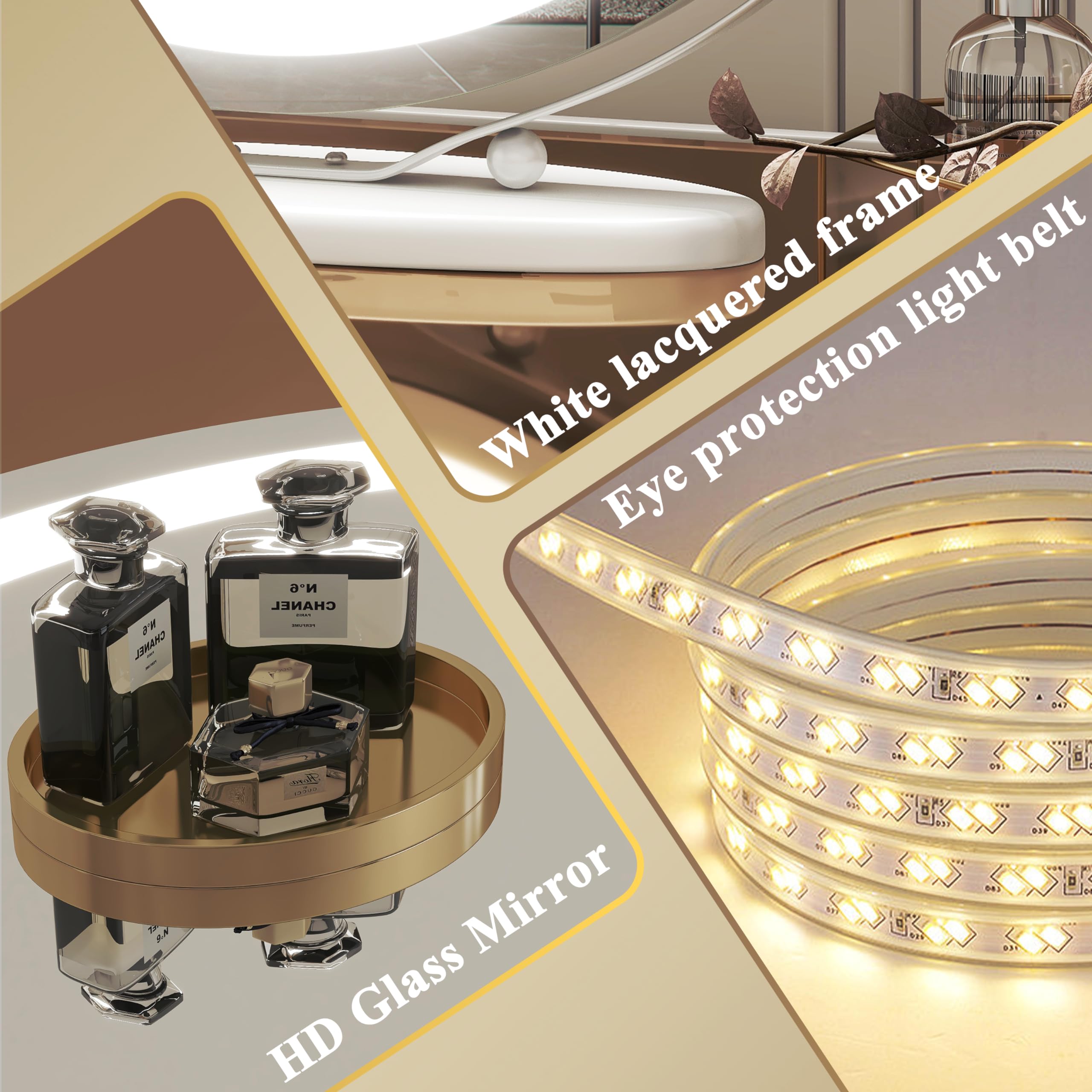 Vierose 20 inch Large Vanity Makeup Mirror with Lights, 3 Color Lighting Modes | Round Lighted Up Makeup Mirror with Dimming LED Halo for Dressing Room & Bedroom Tabletop, Touch Control (White)
